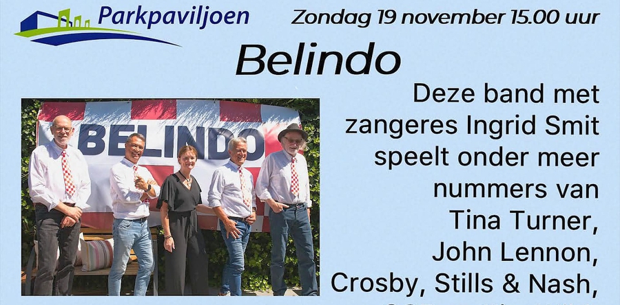 Coverband Belindo zondag 19 november in het Parkpaviljoen